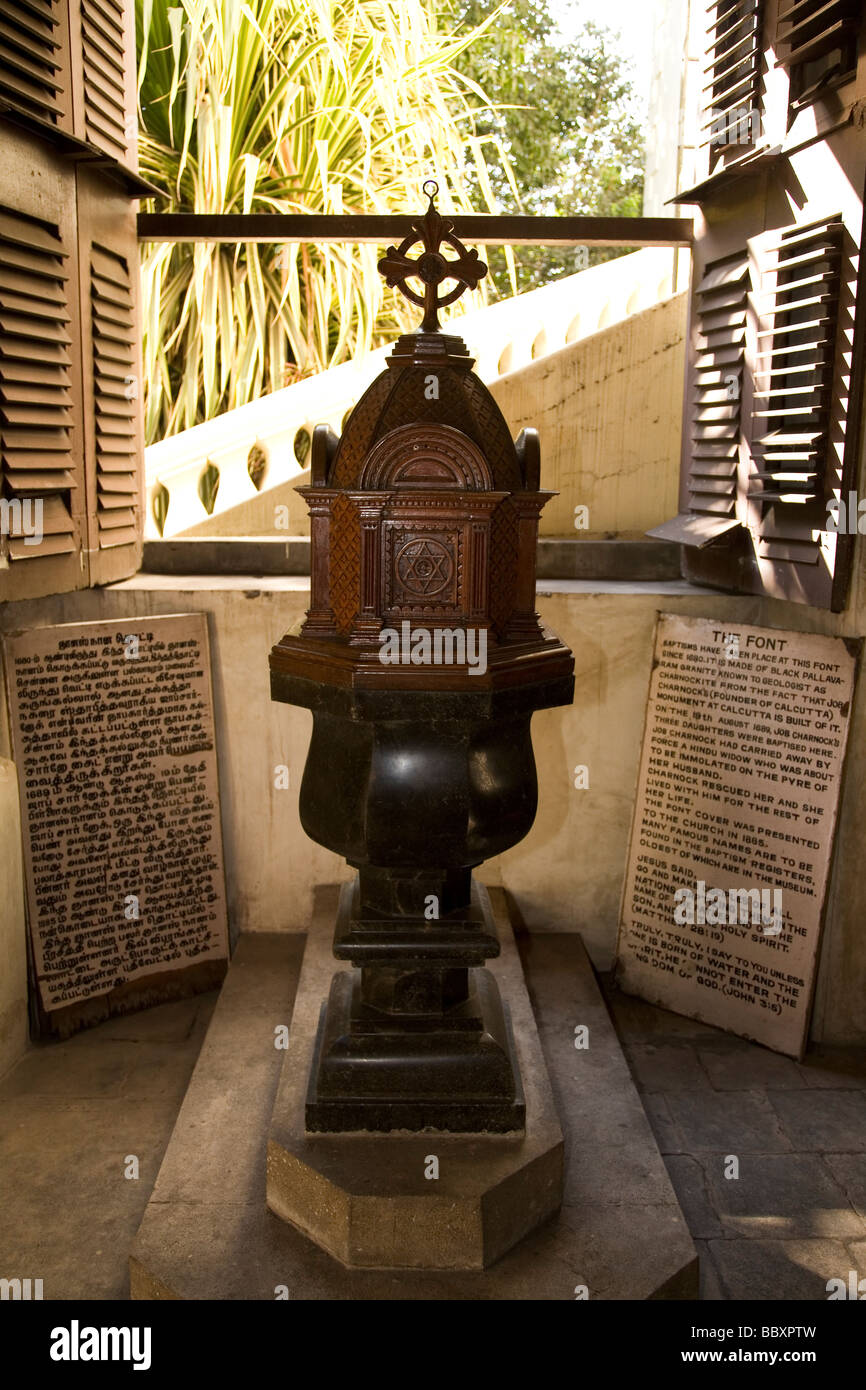 The black granite (Charnockite) font of St Mary's Church in Fort St ...