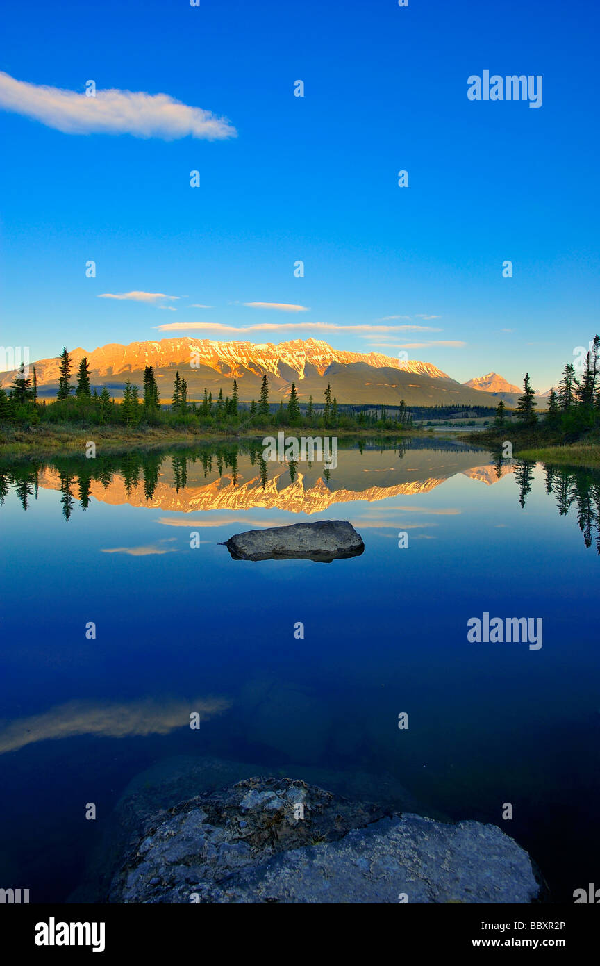 A morning mountain reflection landscape Stock Photo - Alamy