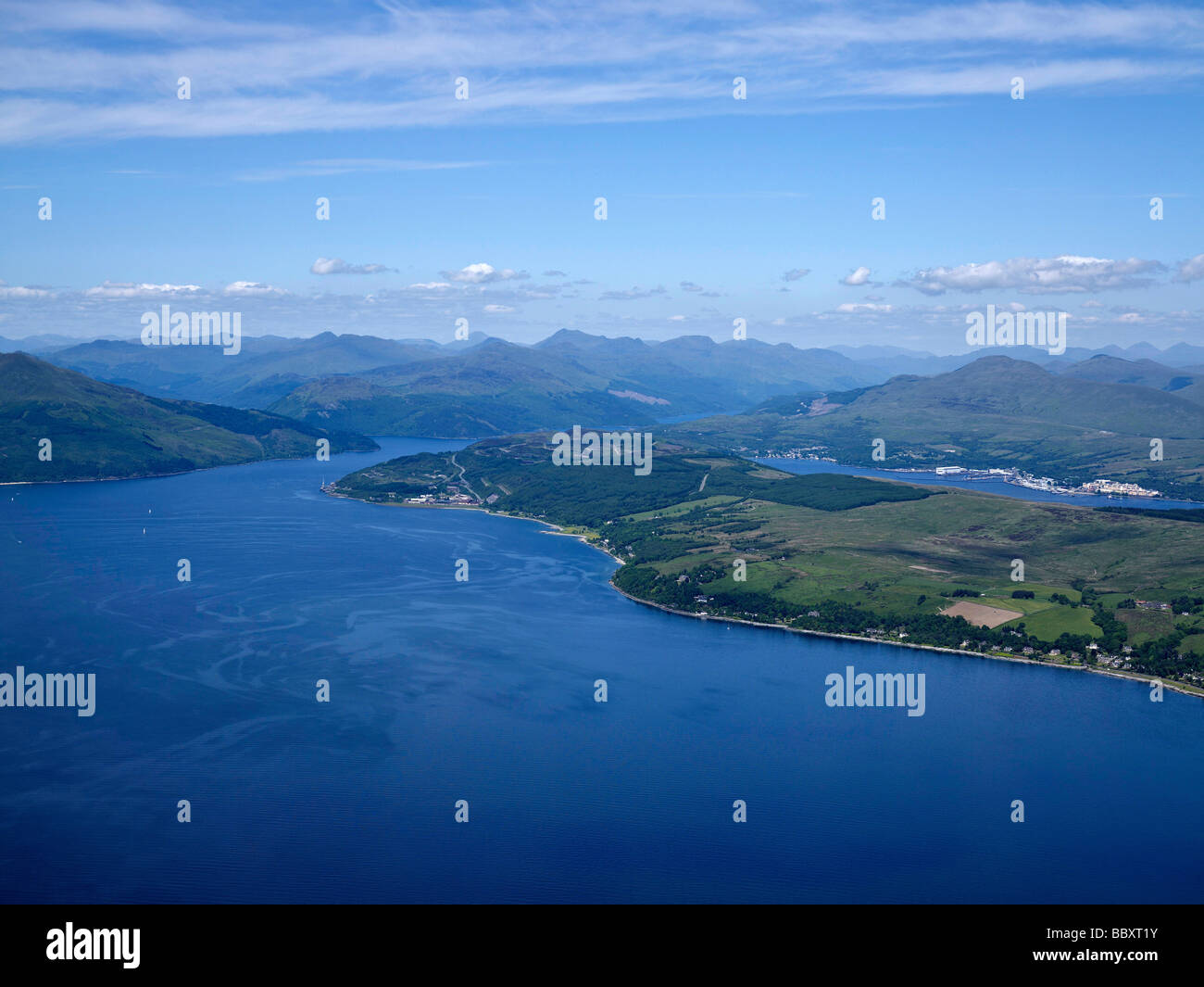 Loch Long and Coulport with Faslane behind, looking north to the Argyll ...