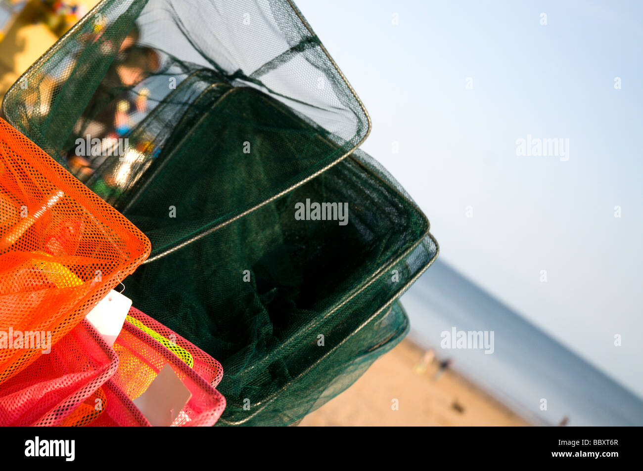 Childerns Fishing nets for sale at a sea front shop in Saundersfoot ...