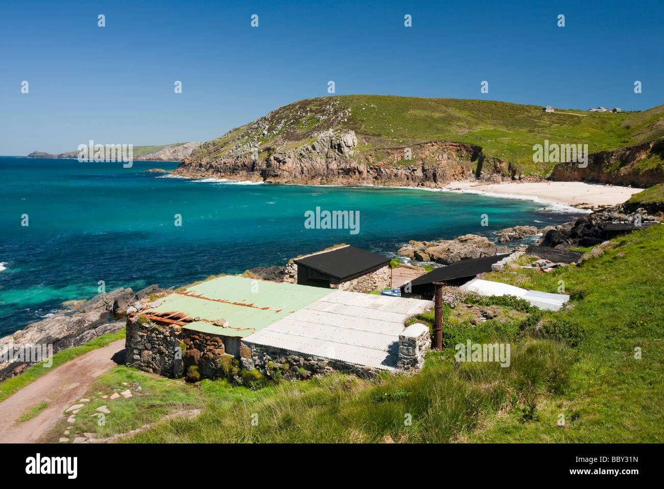 Old fishermans huts near Pendeen watch on the North Cornwall coast near ...
