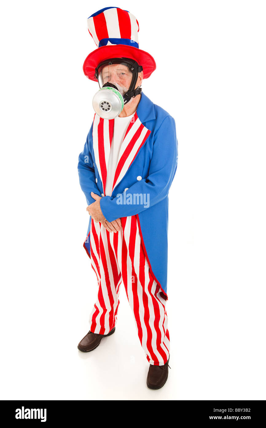 American icon Uncle Sam wearing a gas mask Full body isolated Stock ...