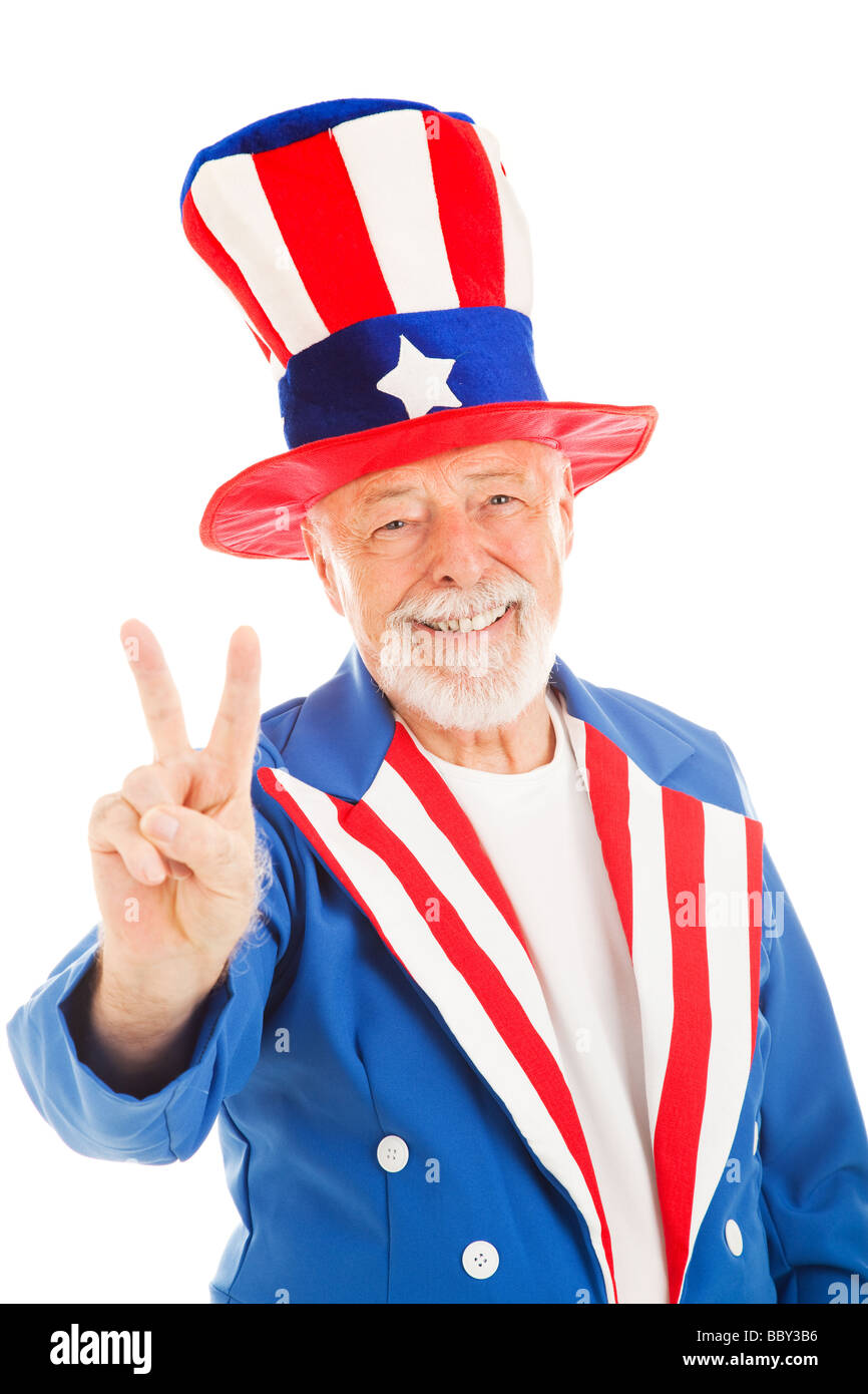 American icon Uncle Sam giving the peace sign Isolated Stock Photo - Alamy