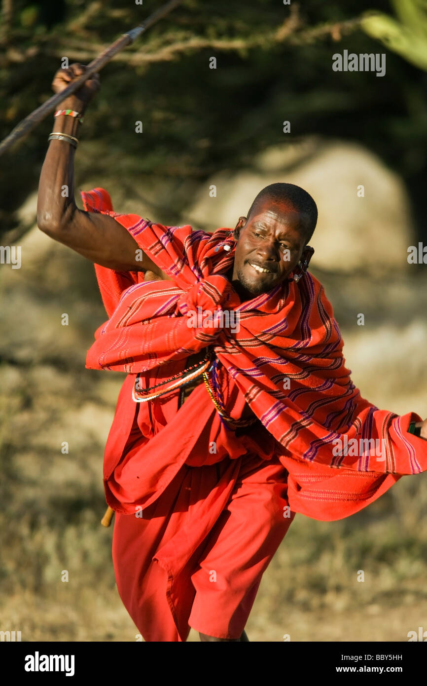 Maasai Warrior throwing spear - Maji Moto Maasai Village - near Narok ...