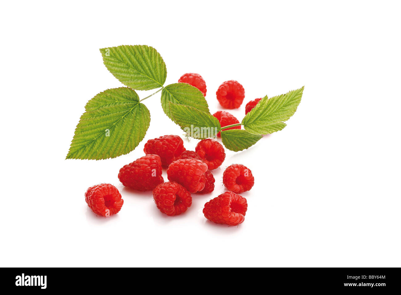 Raspberries and leaves Stock Photo - Alamy