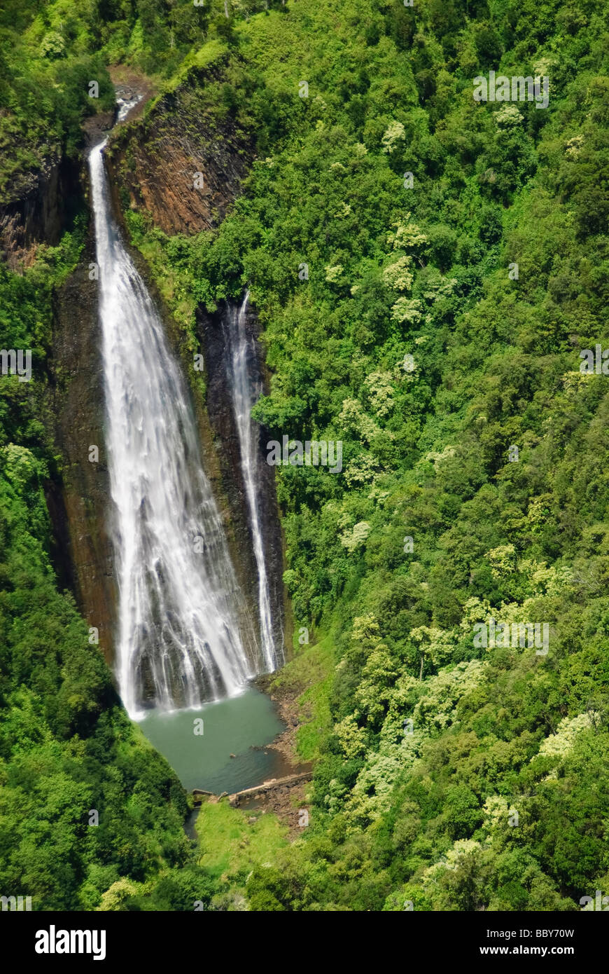 Manawaiopuna falls waterfall otherwise known as Jurassic Falls on the ...