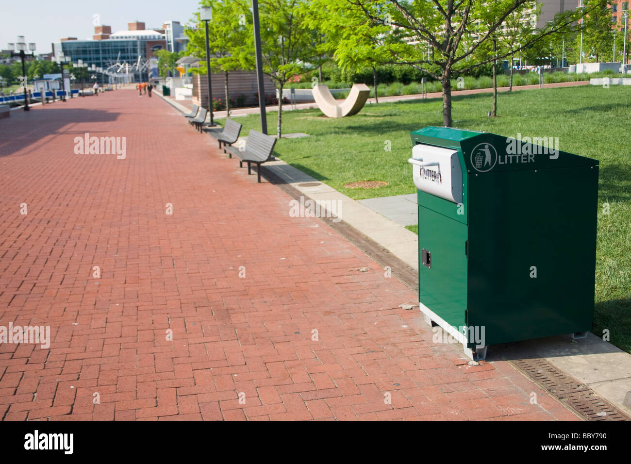Solar powered trash compactor next to Baltimore's Inner Harbor Stock ...