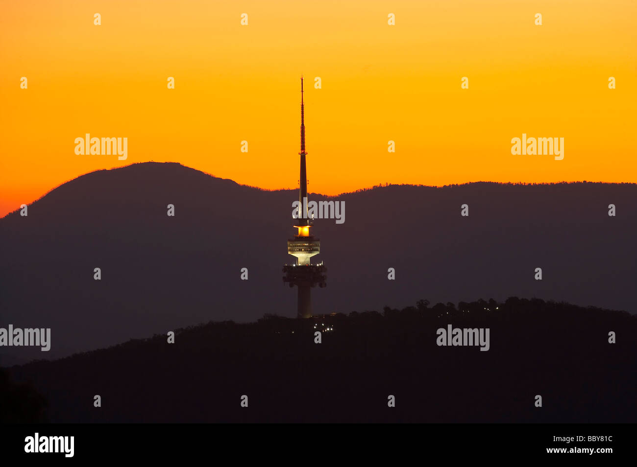 Sunset over Telstra Tower and Black Mountain from Mount Ainslie Canberra ACT Australia Stock ...