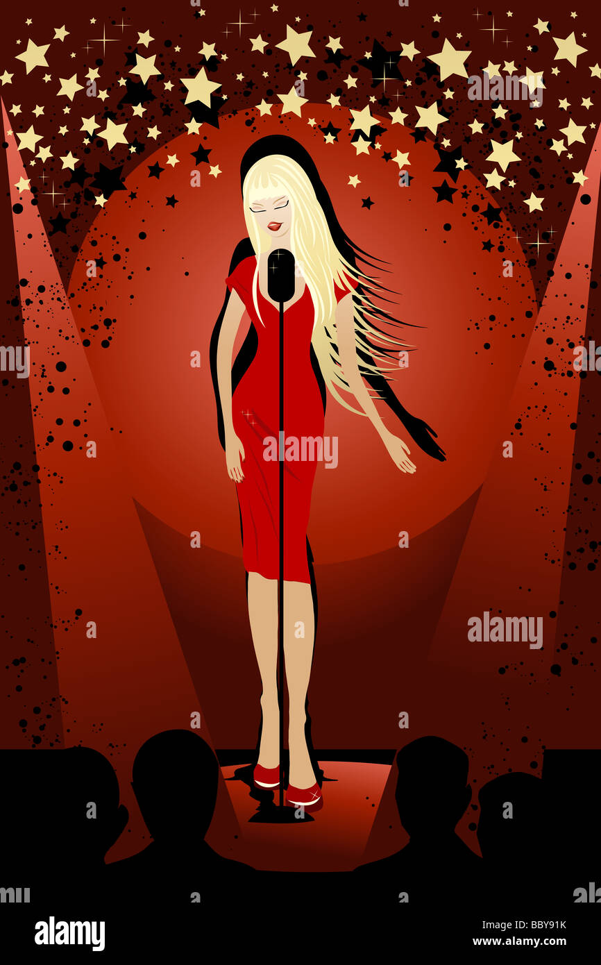 The illustration with singer appearing on stage before spectators Stock ...