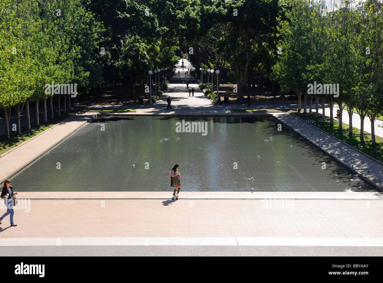 Hyde Park and the Pool of Reflection viewed from the ANZAC Memorial ...