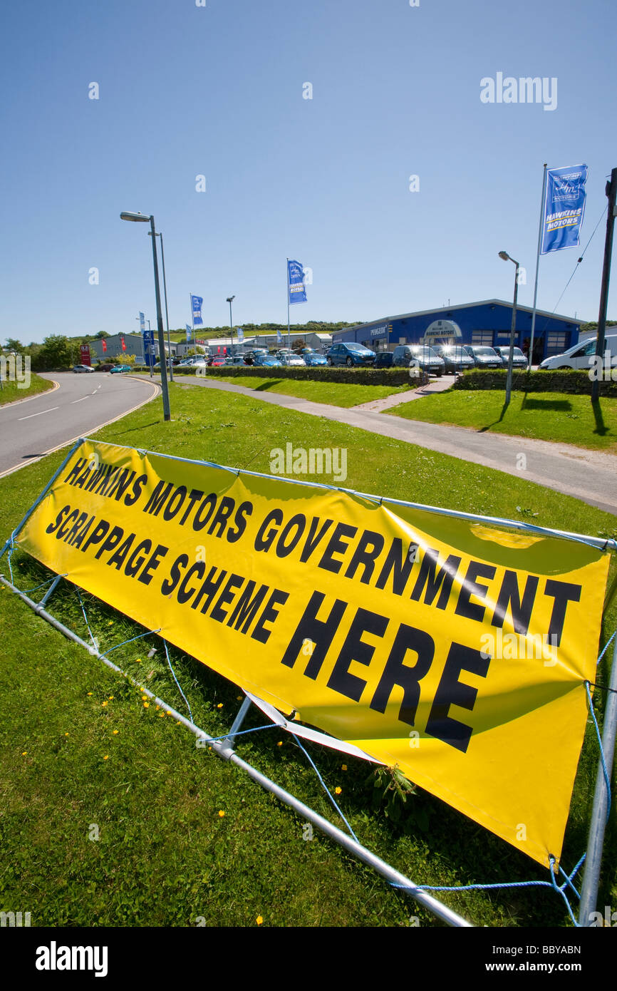 The government car scrappage scheme advertised at a Cornish garage, UK ...