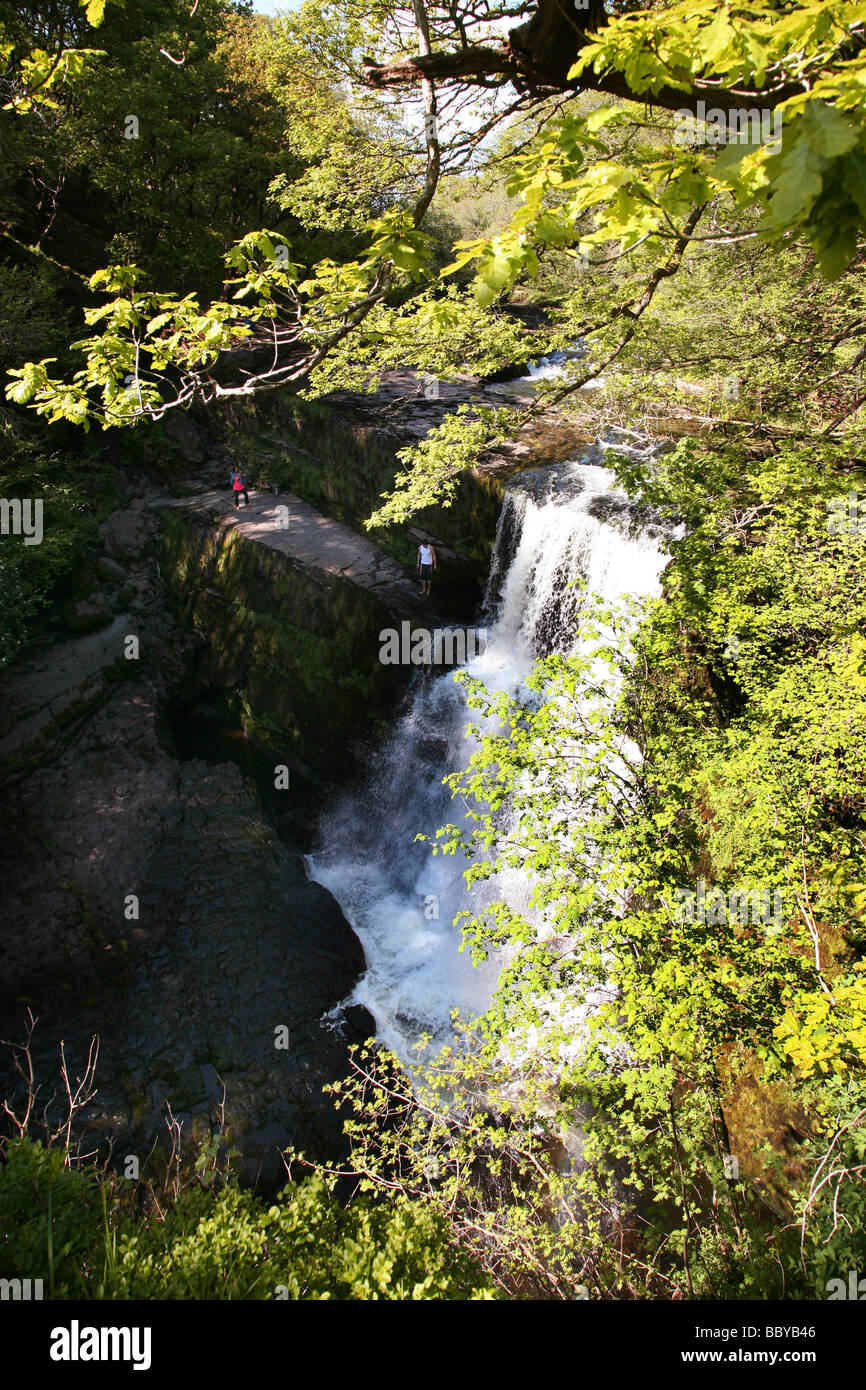 The Sqwd-Clun-Gwyn waterfall on the River Mellte near the village of ...
