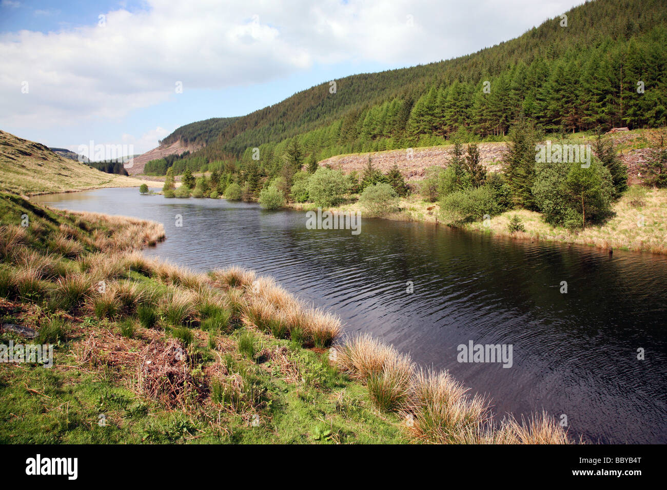 View at the end of the Llyn Brianne Reservoir, a man-made lake in the ...
