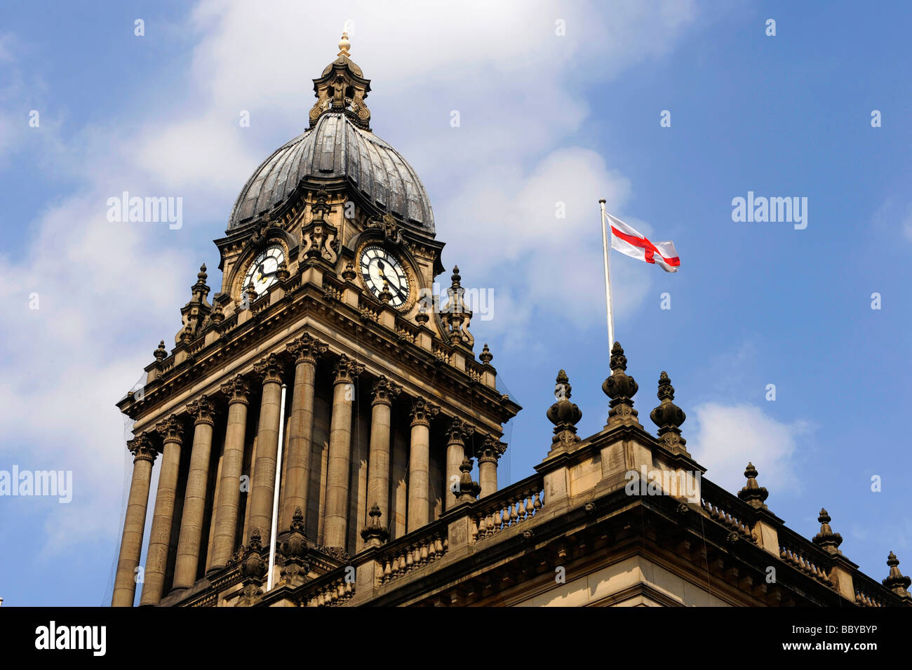 flag of saint george flying from leeds town hall built in 1858 designed ...