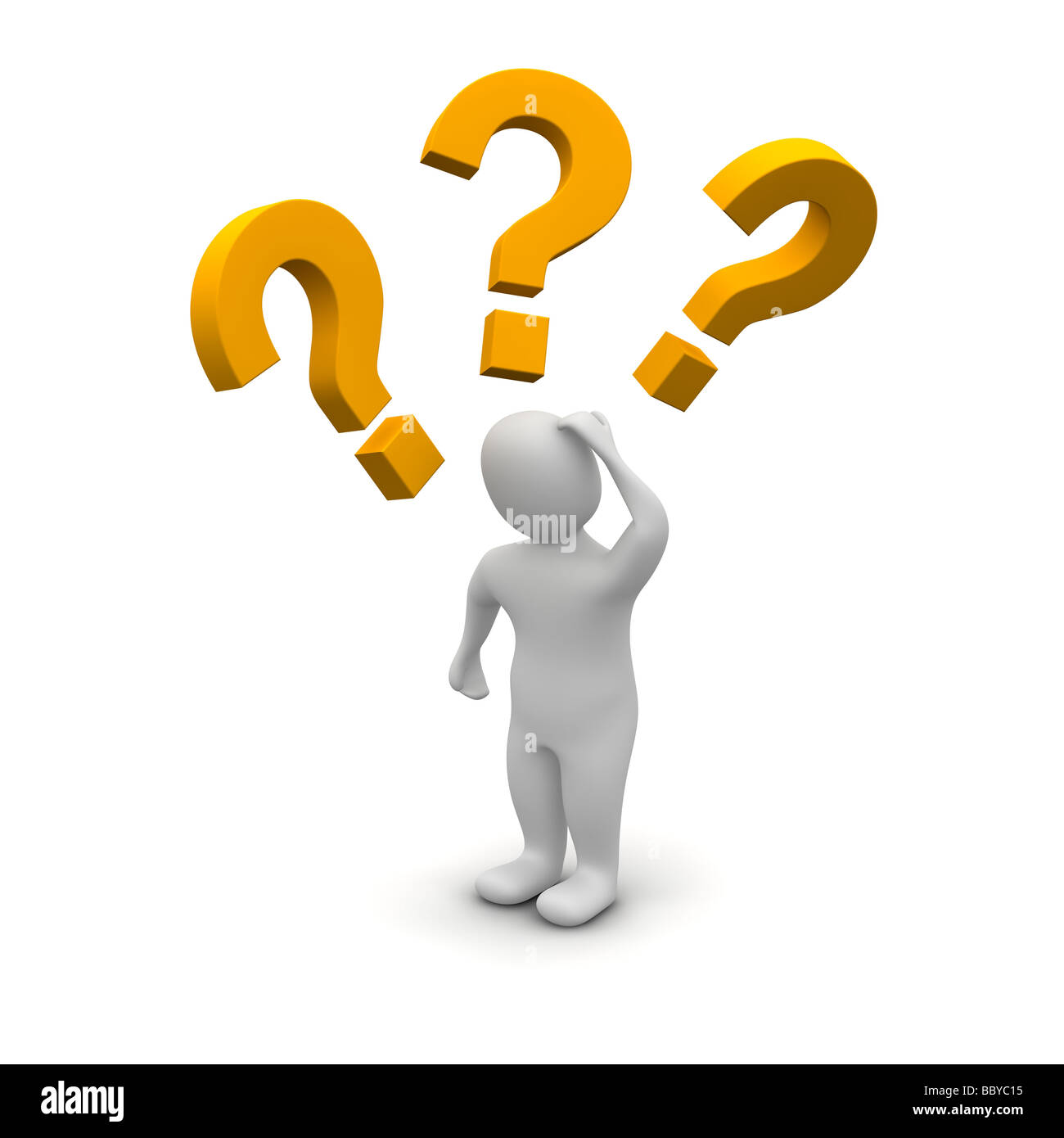 Thinking man and question marks Stock Photo - Alamy