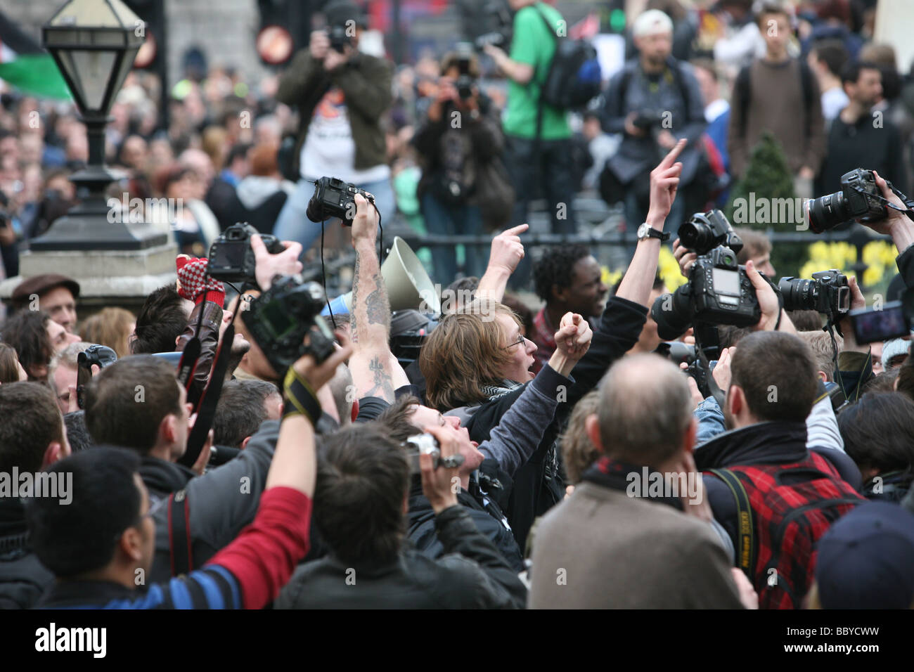protesters during the g20 protest in london protesting against bankers ...