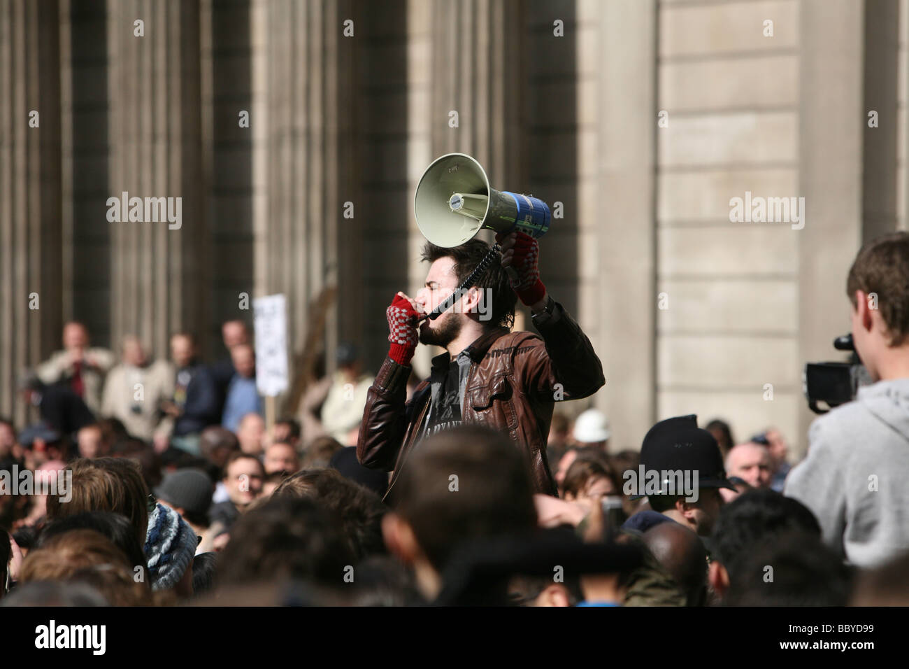 protesters during the g20 protest in london protesting against bankers ...