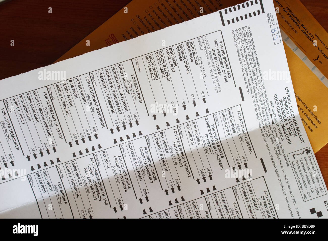 The 2008 US Absentee ballot from Missouri Stock Photo - Alamy