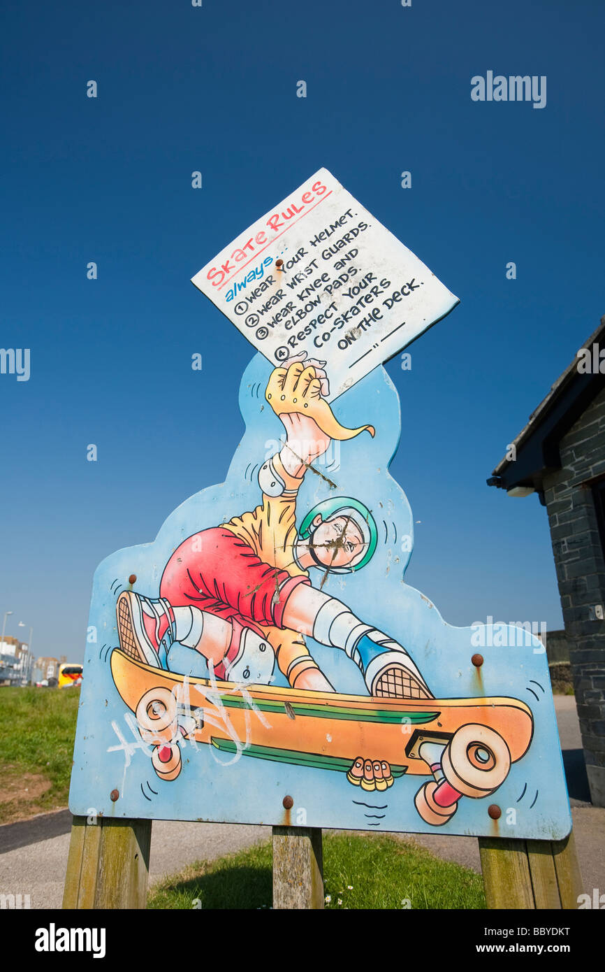 Rules for skateboarding in a skateboarding park in Penzance Cornwall UK ...