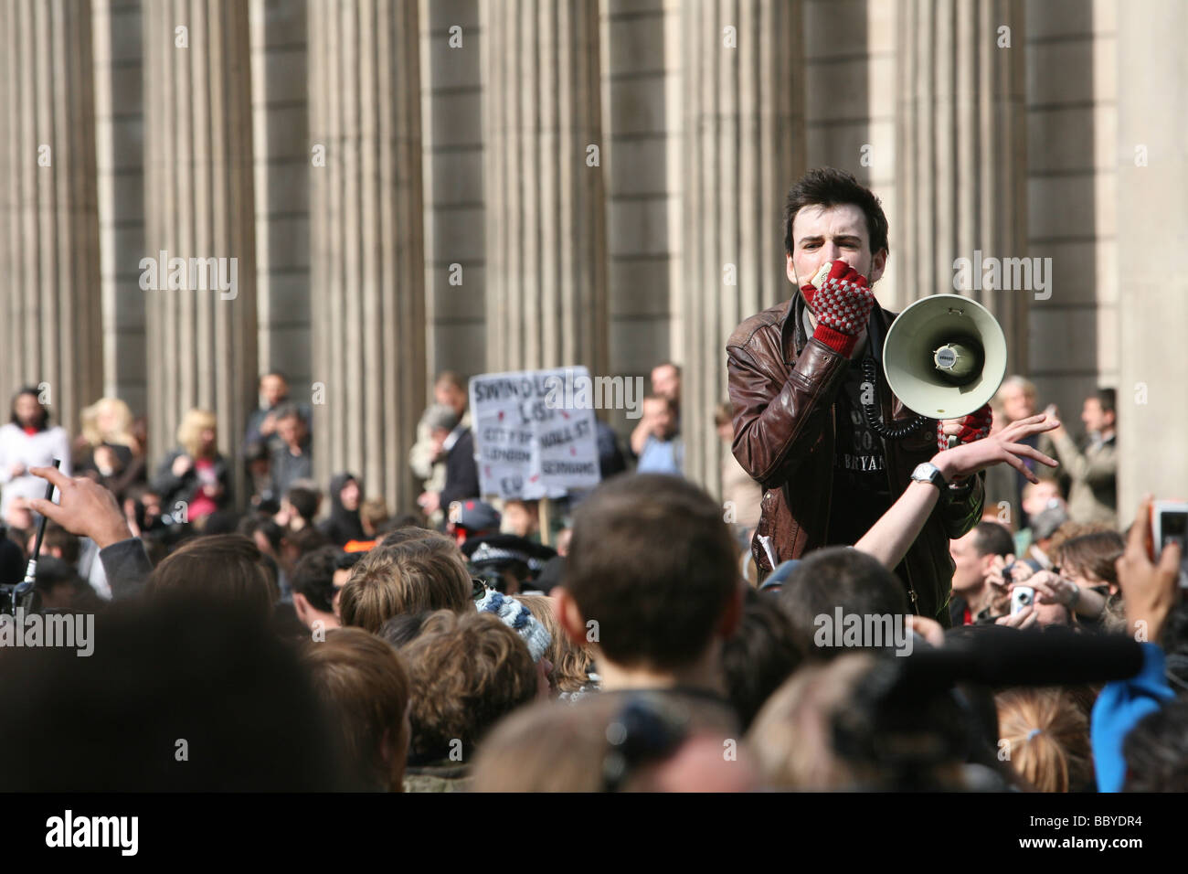 protesters during the g20 protest in london protesting against bankers ...