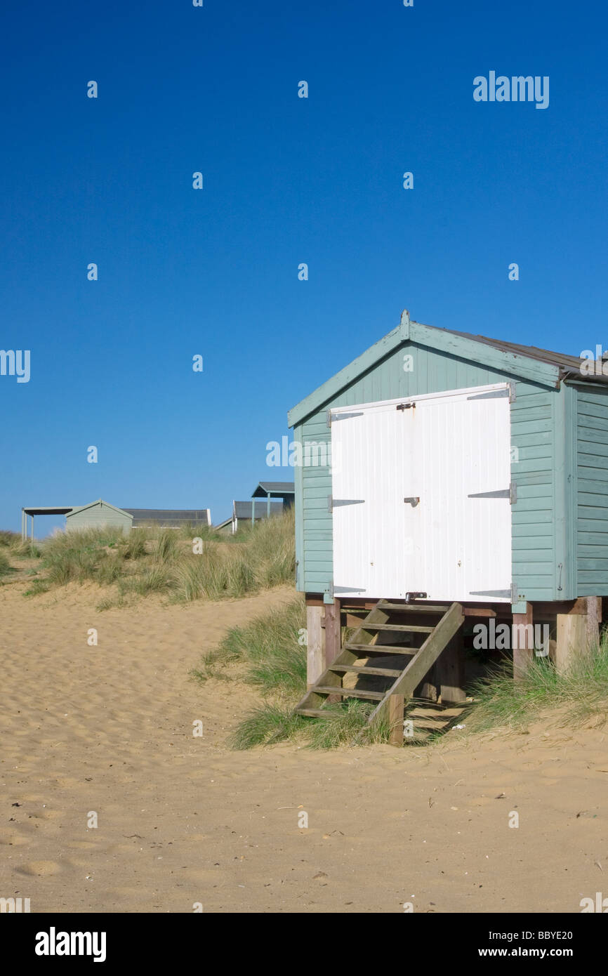 Beach huts on the sand dunes at Old Hunstanton on the North Norfolk ...