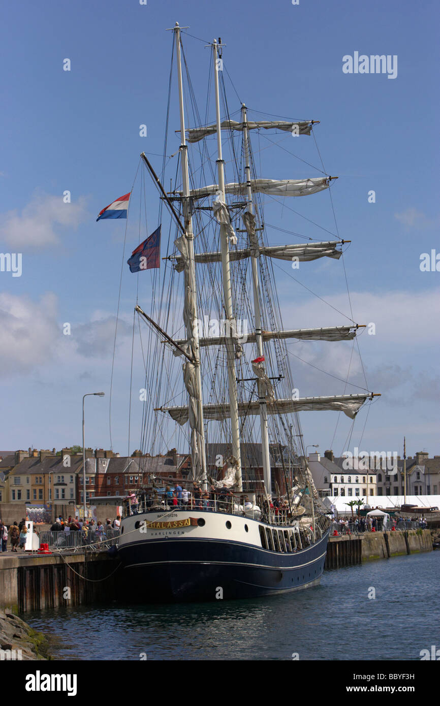 thalassa tall ship berthed on the eisenhower pier in Bangor county down ...