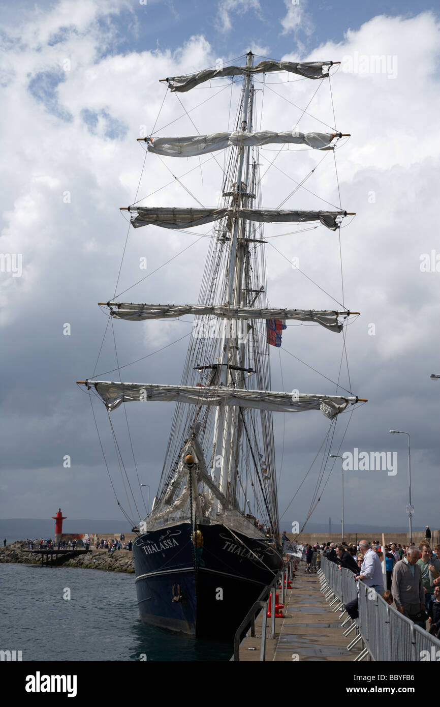 thalassa tall ship berthed on the eisenhower pier in Bangor county down ...