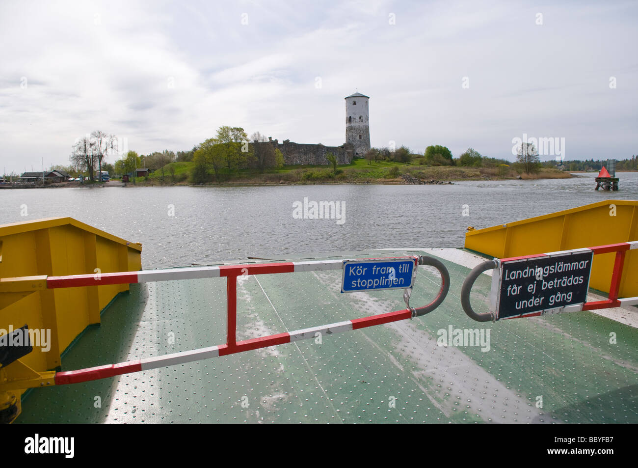 Stegeborgs castle ruin in Sweden, seen from a cable car ferry Stock ...