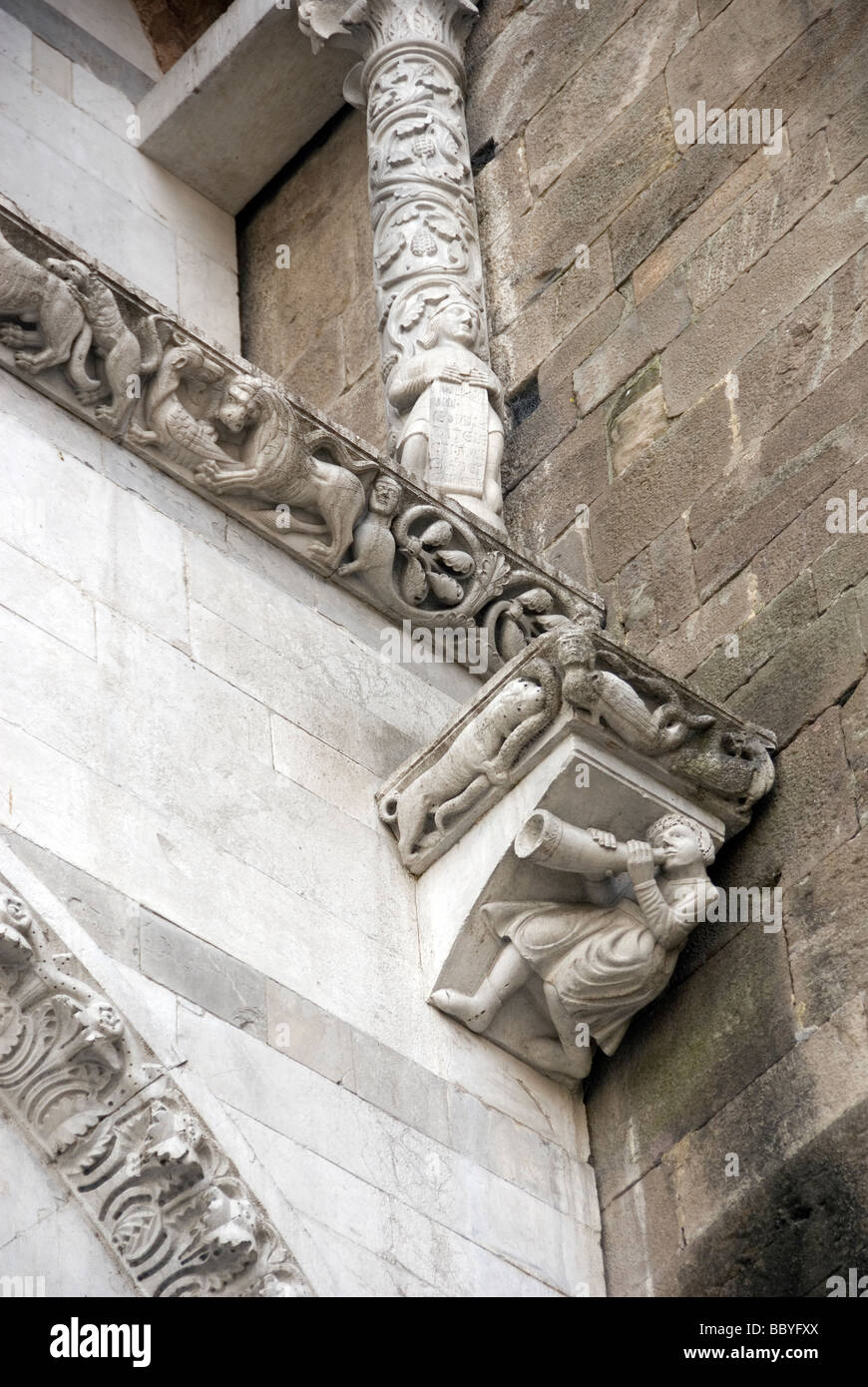 Sculpted corbel on the portico of the facade (detail) of the Lucca ...