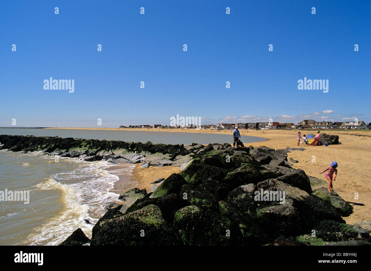 Jaywick beach protected by artificial reefs on the Essex coast Stock ...