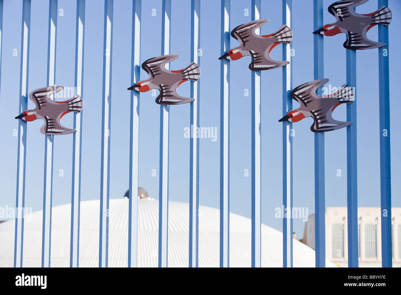 Bird art on railings at Morecambe as part of the regeneration project ...