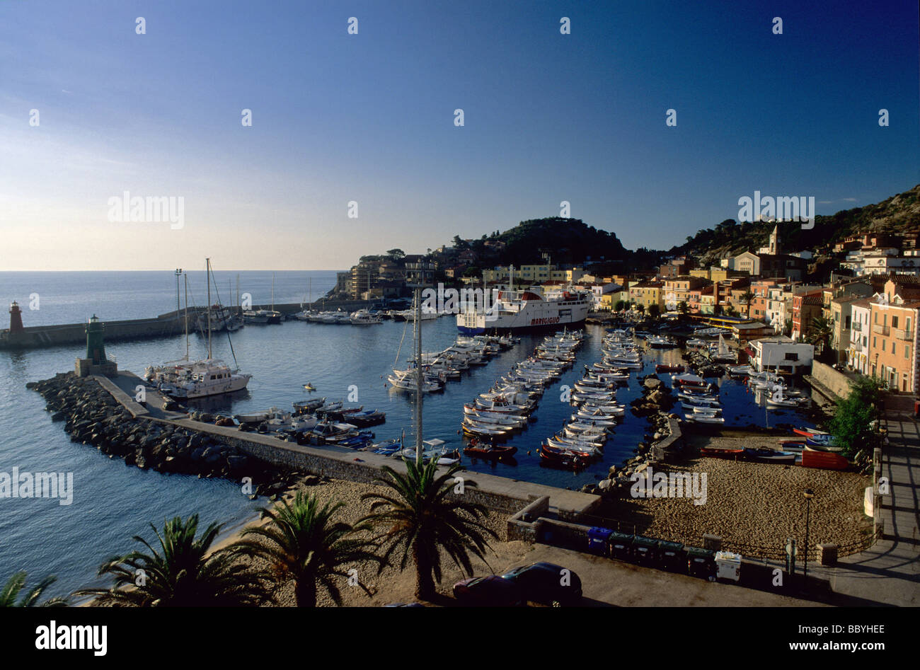 The harbour of Giglio Island, Tuscany, Mediterranean Sea, Italy Stock ...