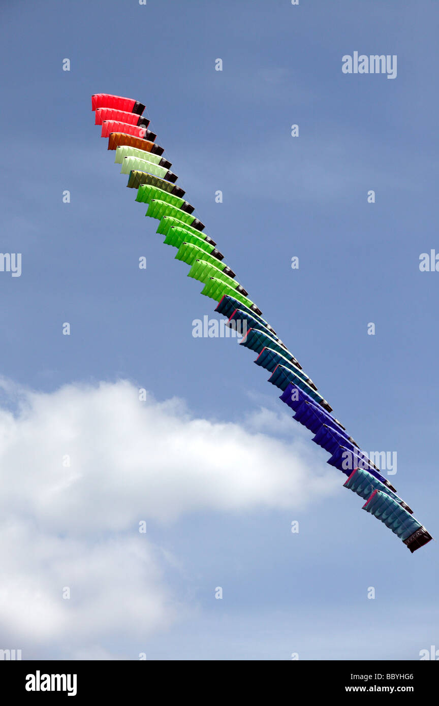 A gian stack of Flexifoil Kites being flown by one man during the ...