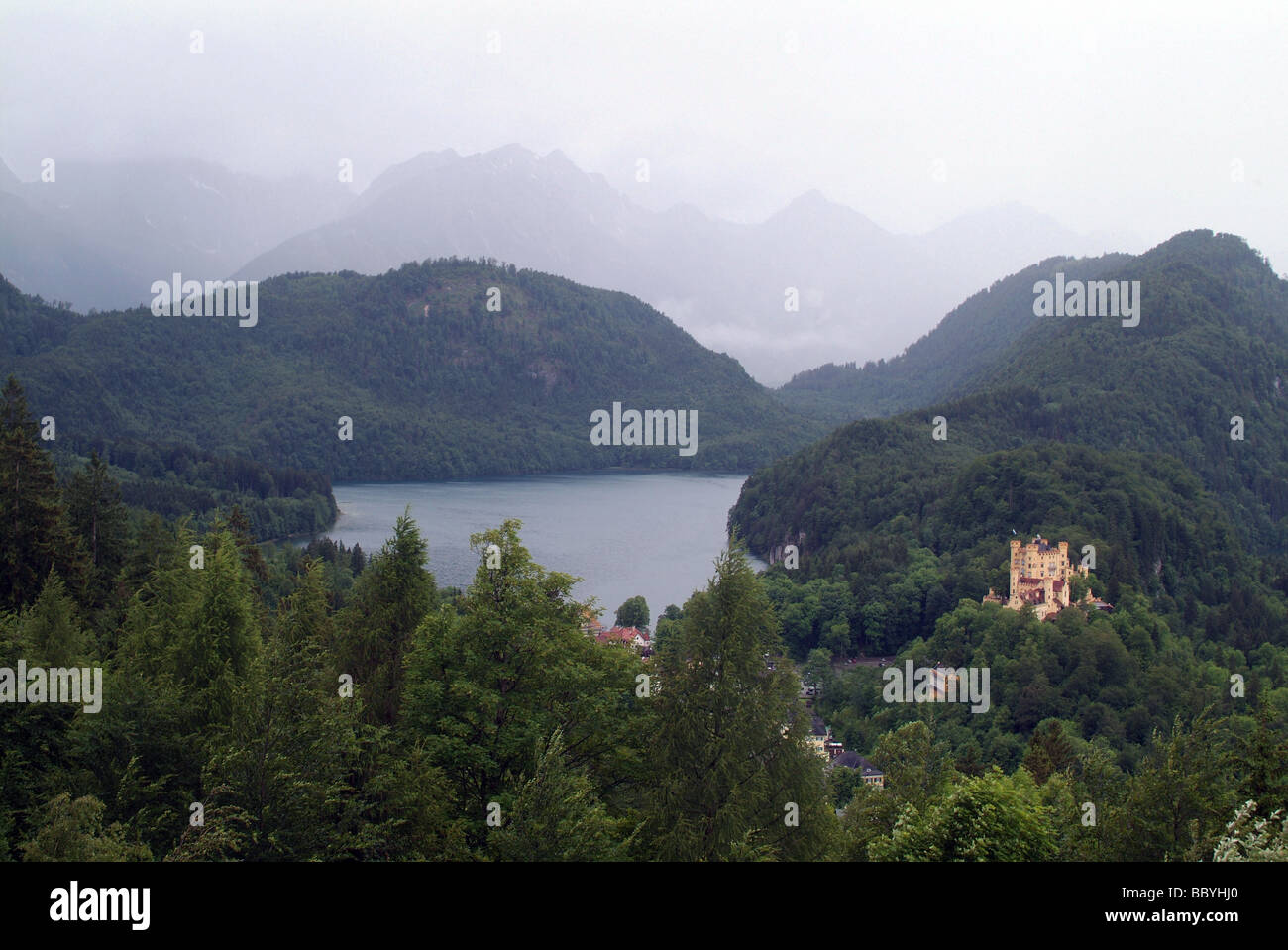 view from castle Neuschwanstein to Hohenschwangau and Alpsee,Bavaria ...