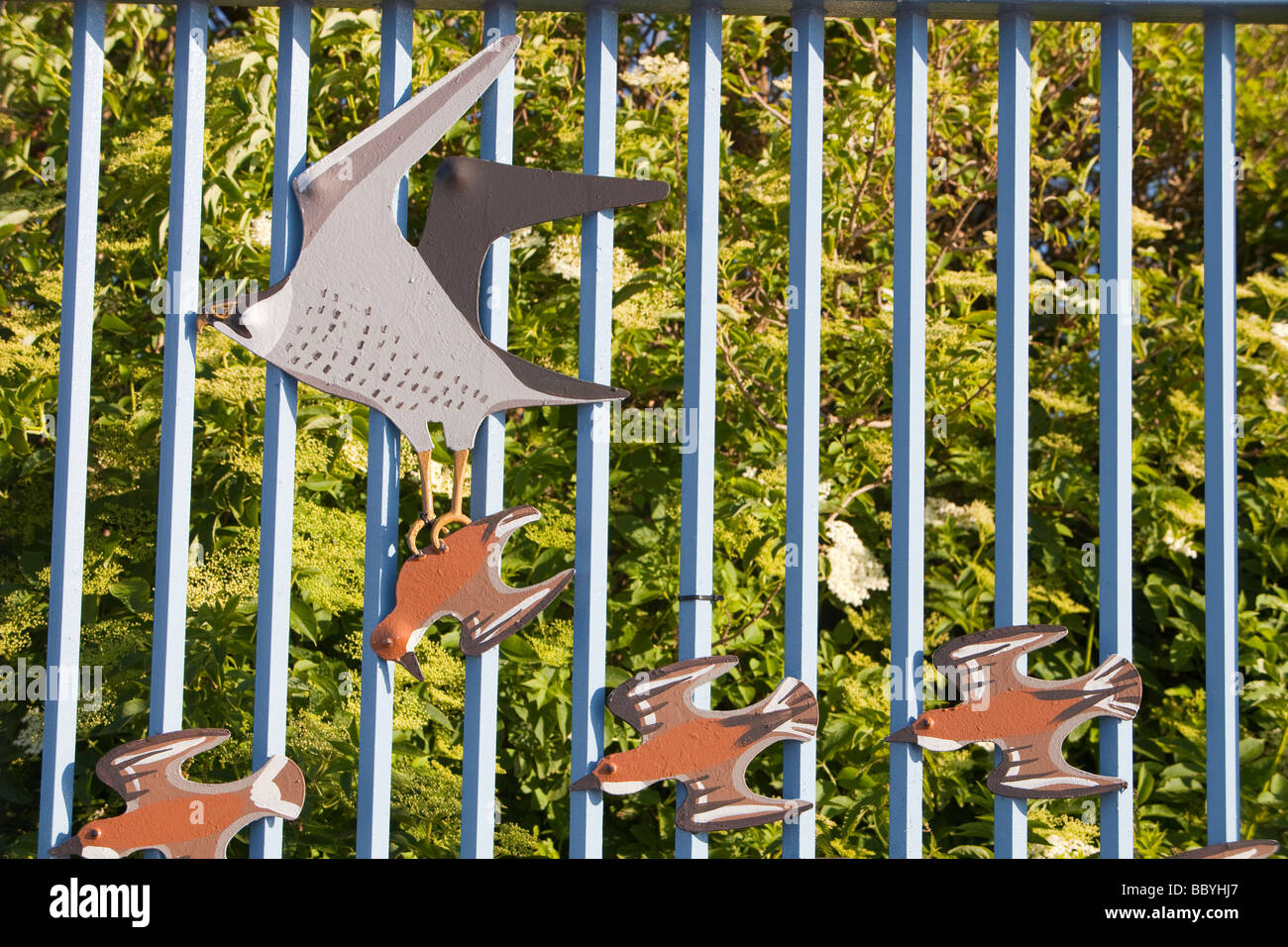 Bird art on railings at Morecambe as part of the regeneration project ...