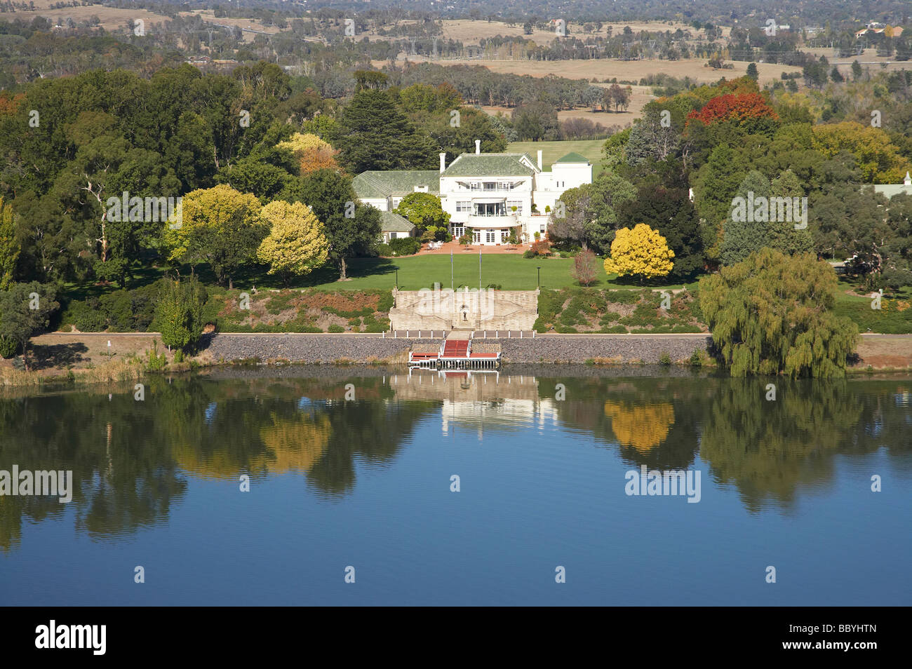 Government House in Autumn Yarralumla and Lake Burley Griffin Canberra ACT Australia aerial ...