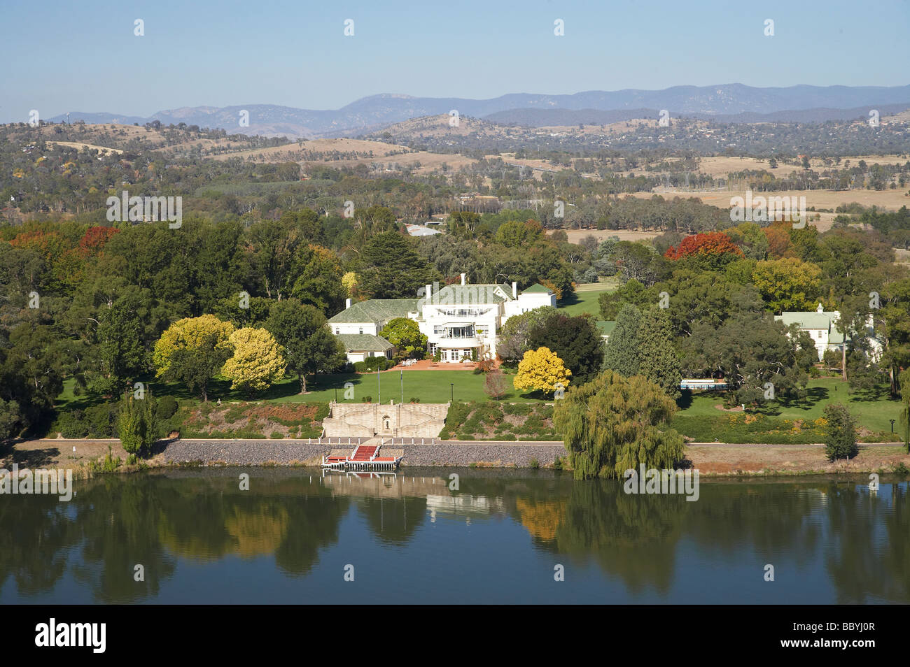 Government House in Autumn Yarralumla and Lake Burley Griffin Canberra ACT Australia aerial ...