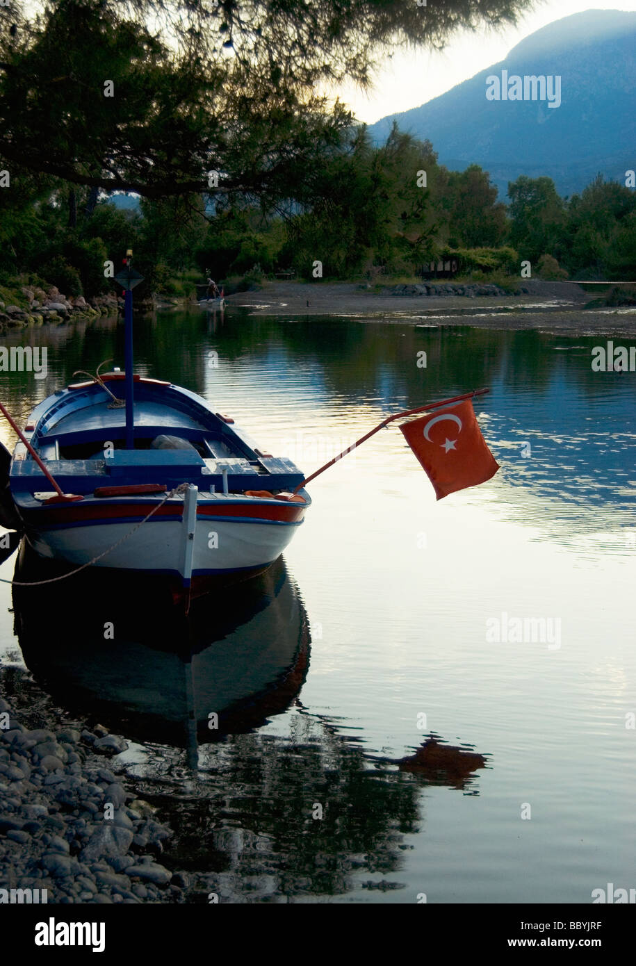 Fishing boat in estuary, Lycian coast, Turkey Stock Photo - Alamy