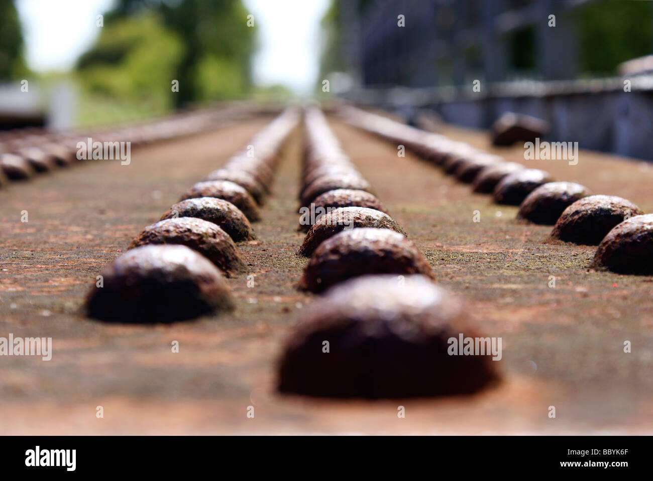 Rusty iron girder with studs - load bearing structure part of a rail ...