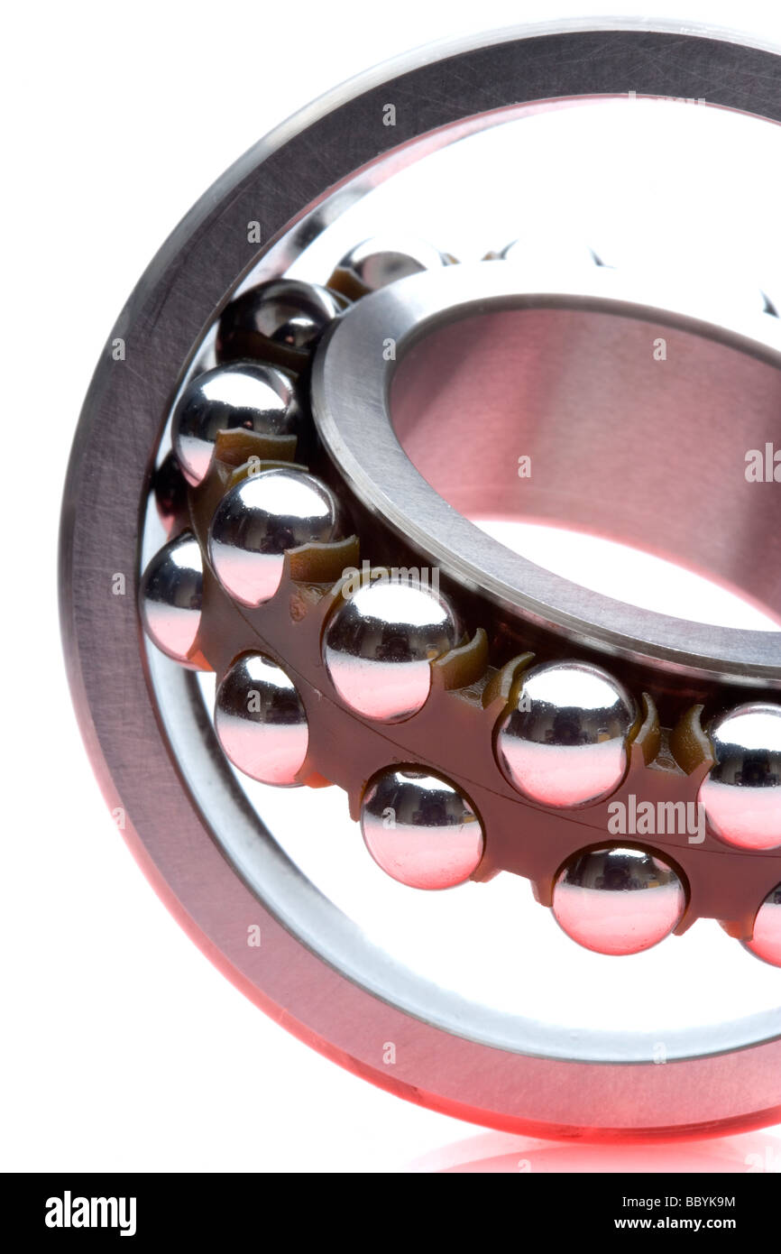 A double row self aligning ball bearing shot a white background with ...