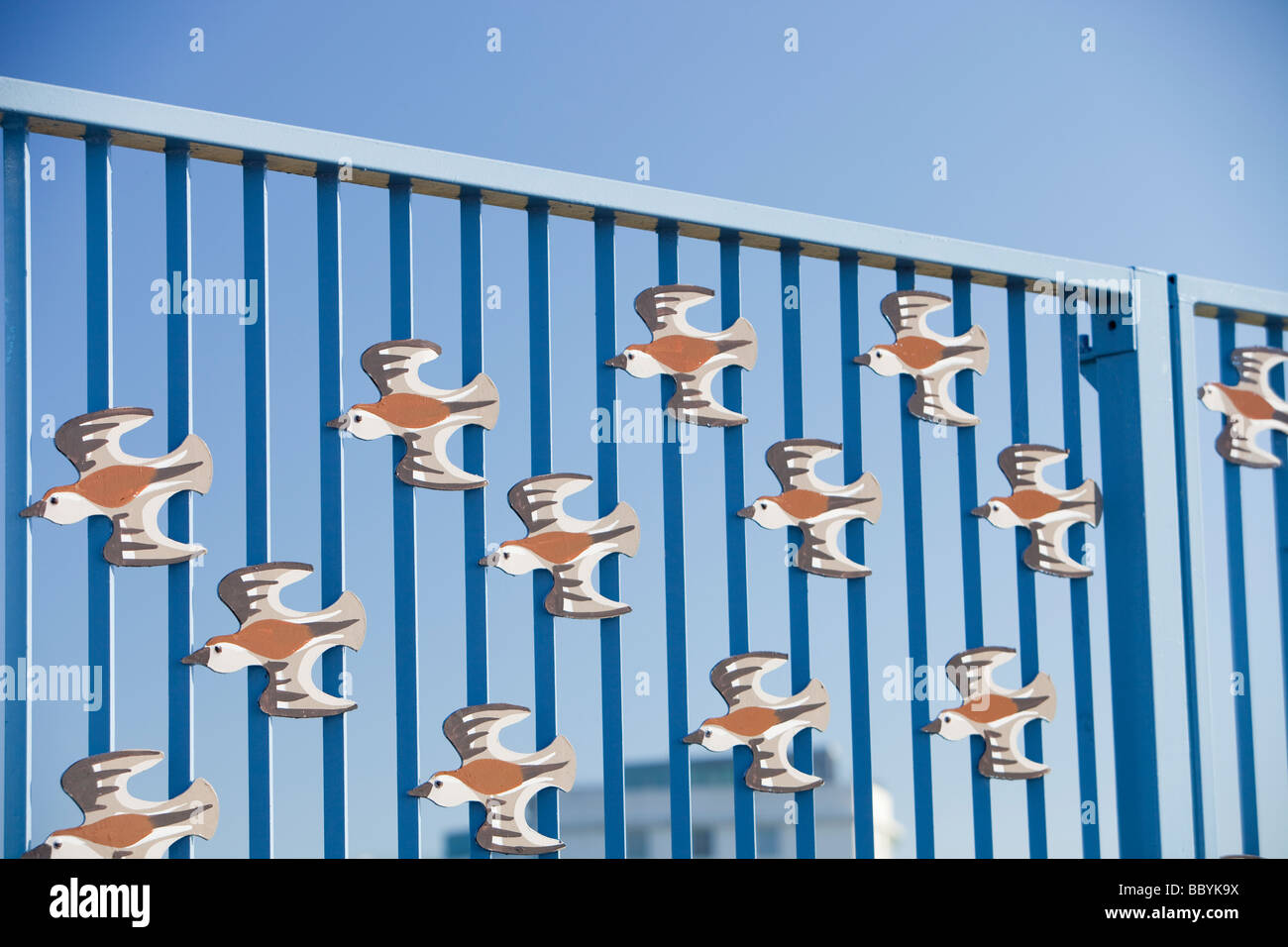Bird art on railings at Morecambe as part of the regeneration project ...