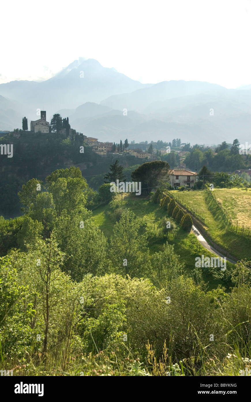 View of Barga and the Serchio Valley against the mountains of Carrara ...