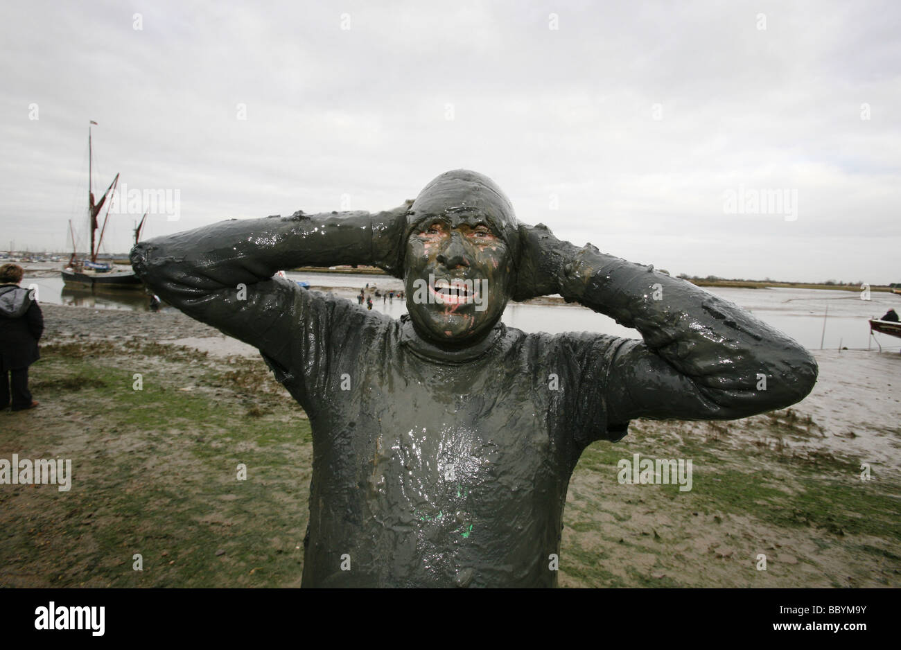 A muddy contestant after the Mad Maldon Mud Race held in the river ...