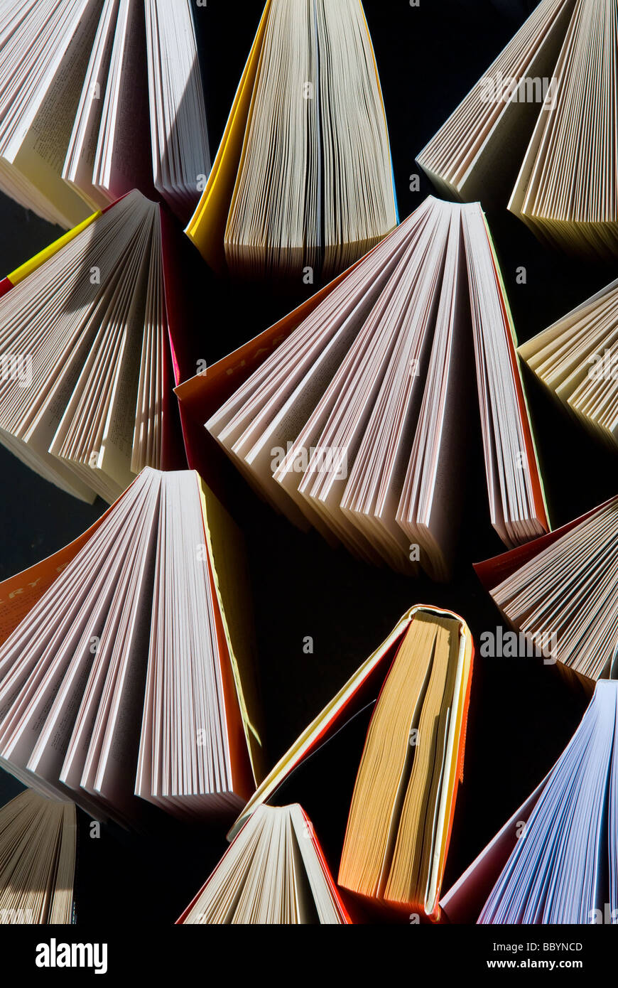 photograph of fanned out books with open pages Stock Photo - Alamy