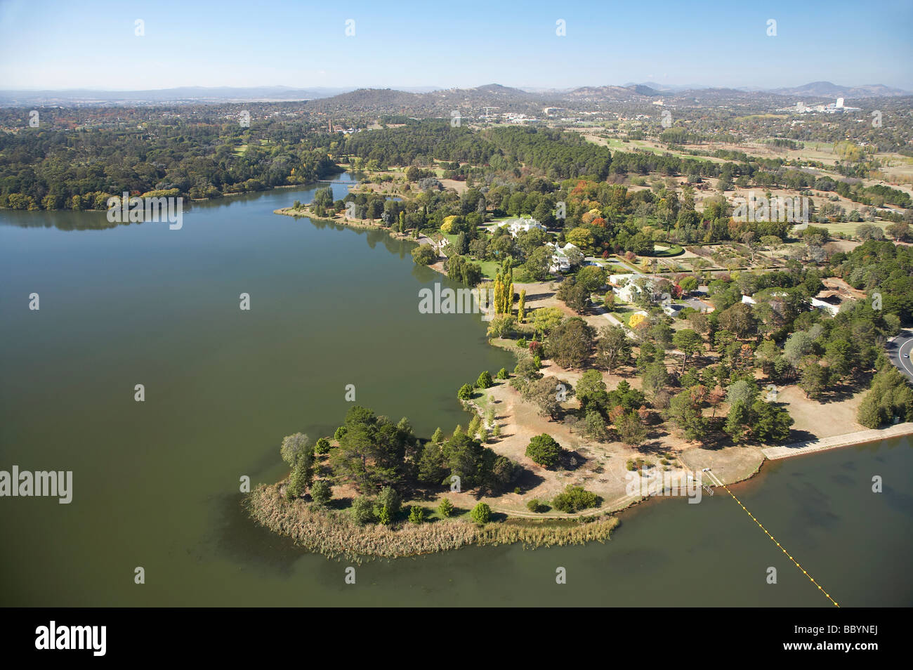 The Grounds of Government House Yarralumla and Lake Burley Griffin Canberra ACT Australia aerial ...