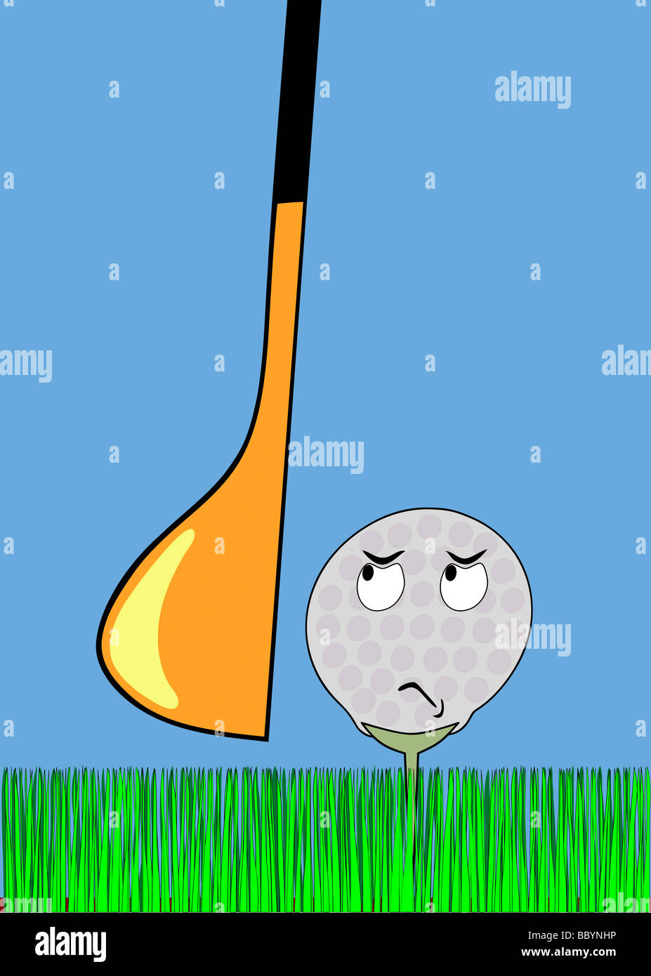 Cartoon illustration - angry golf ball awaiting stroke Stock Photo - Alamy