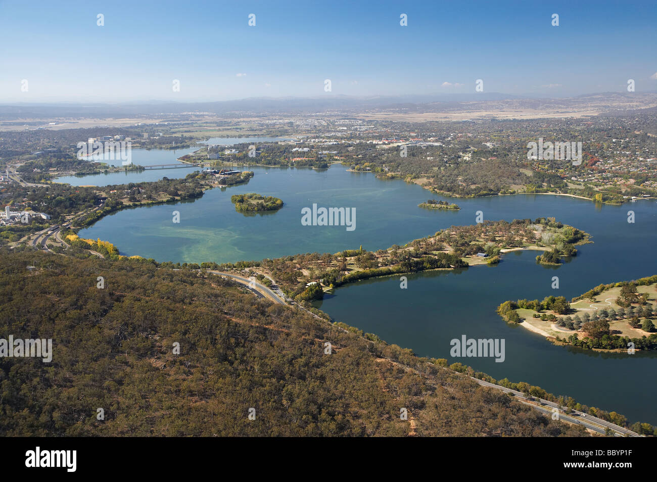 Black Mountain Black Mountain Peninsula Weston Park right Lake Burley Griffin Canberra ACT ...
