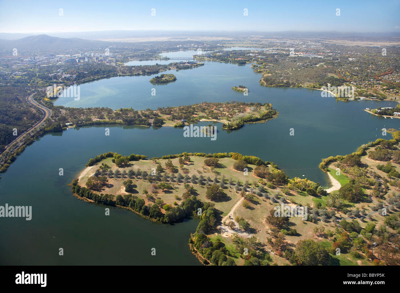 Weston Park Black Mountain Peninsula Lake Burley Griffin Canberra ACT Australia aerial Stock ...