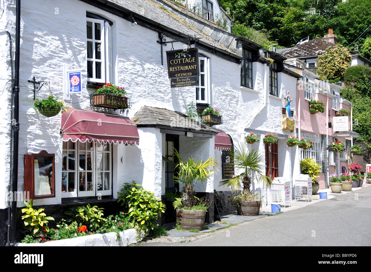 Period shops, Fishna Bridge, Polperro, Cornwall, England, United ...