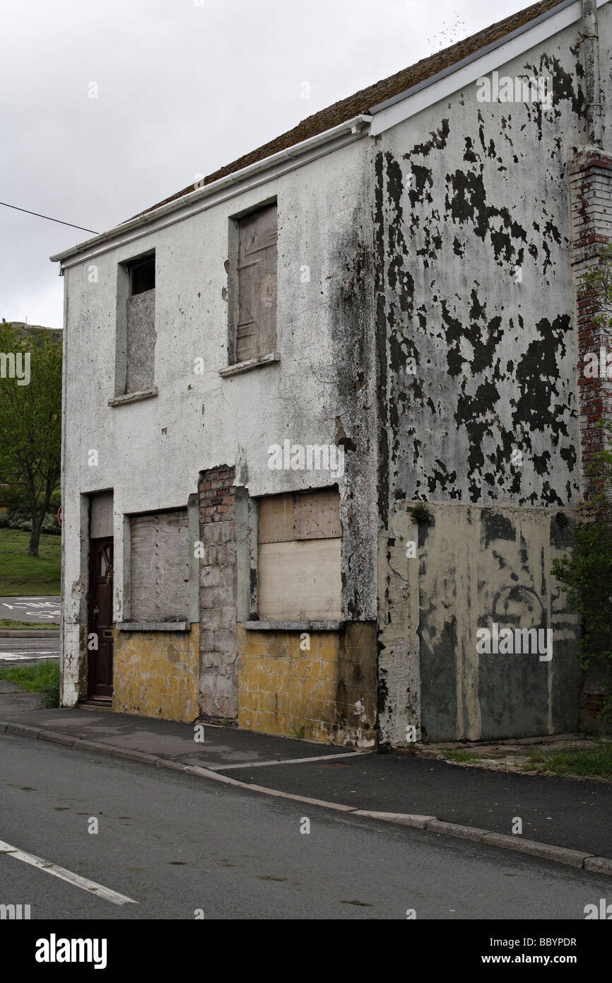 A Burnt house at Glyncorrwg Wales UK Welsh Valleys, fire damaged ...